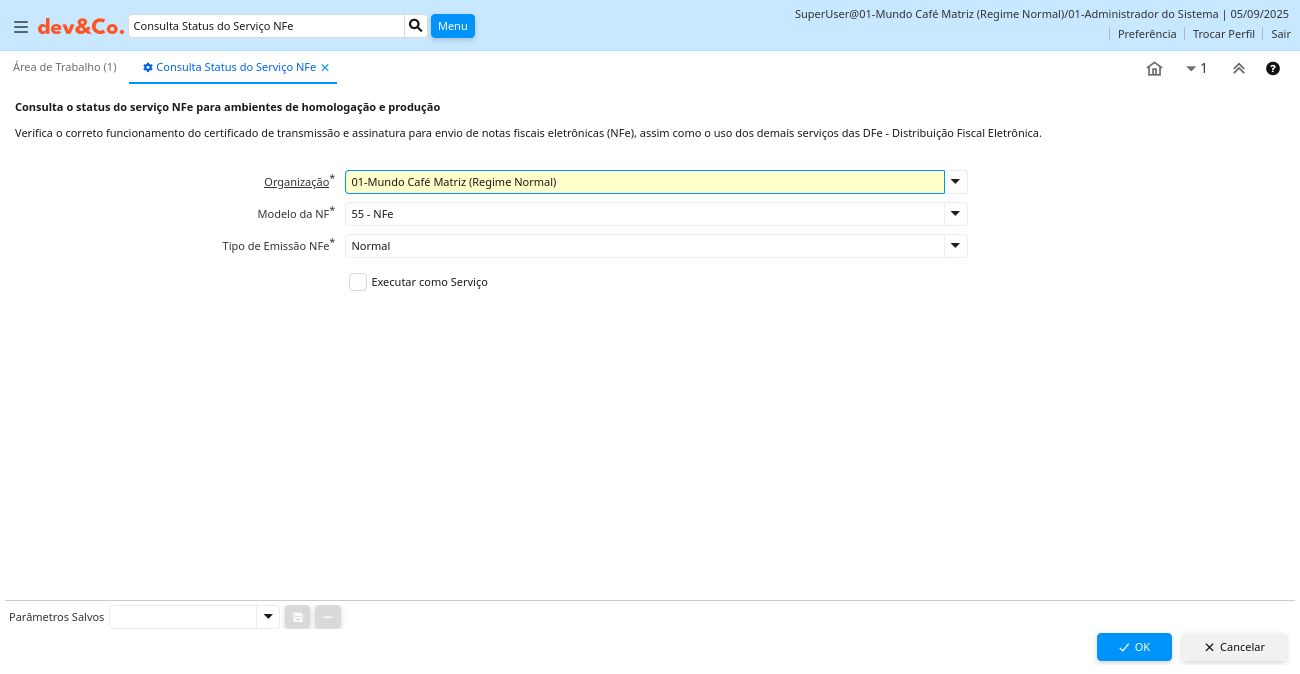 Processo: Consulta Status do Serviço NFe | Documentação dev&Co.